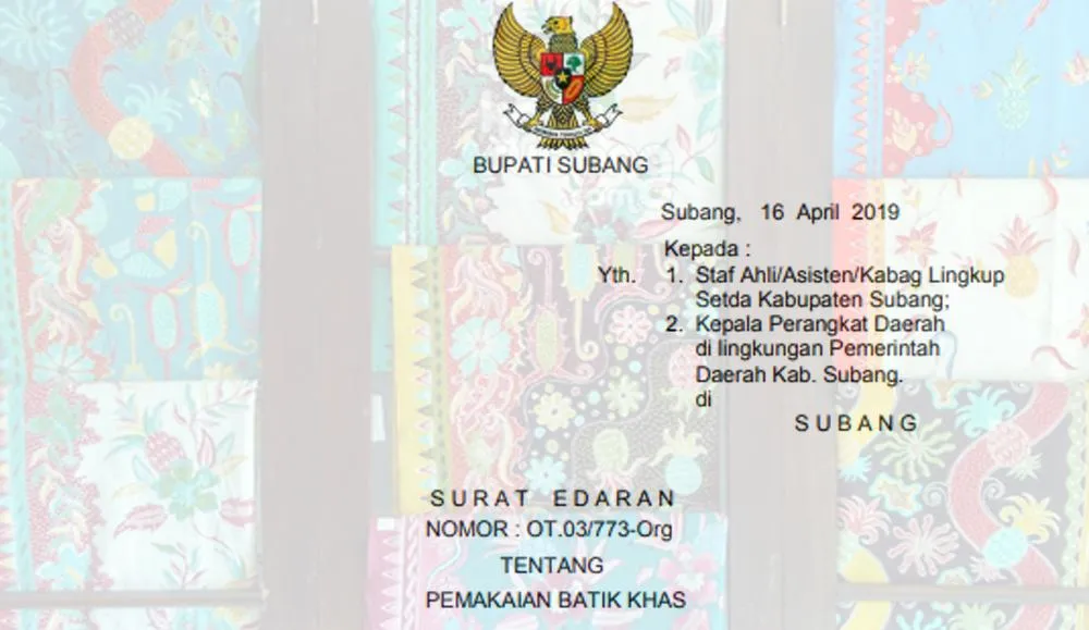 Harus Tahu !, Aturan Baru Penggunaan Batik Khas Subang - KOTASUBANG.com